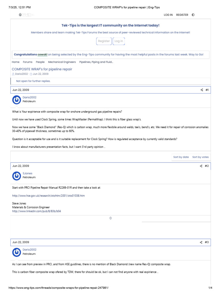 COMPOSITE WRAP's For Pipeline Repair - Eng-TipsPart-1 | PDF | Corrosion ...