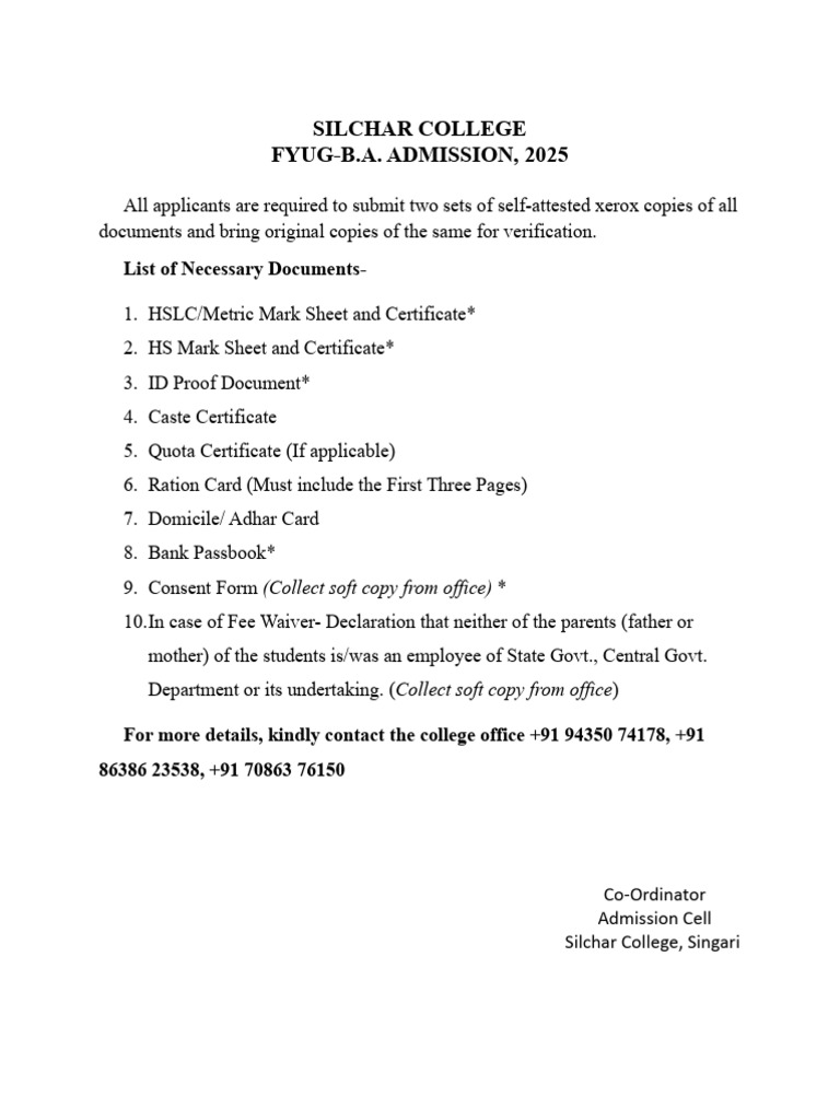 Silchar College B.A. Admission 2025 Guide | PDF