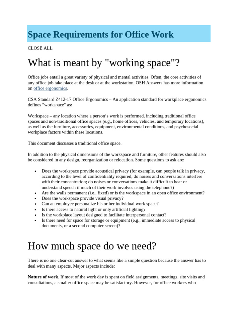Space Requirements For Office Works | PDF | Desk