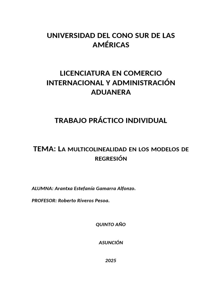 Trabajo Práctico de Econometria II | PDF | Multicolinealidad | Econometría