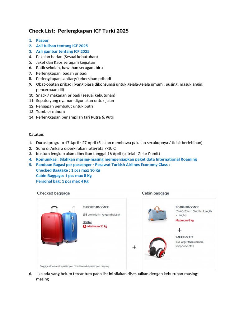 Check List Perlengkapan ICF 2025 | PDF
