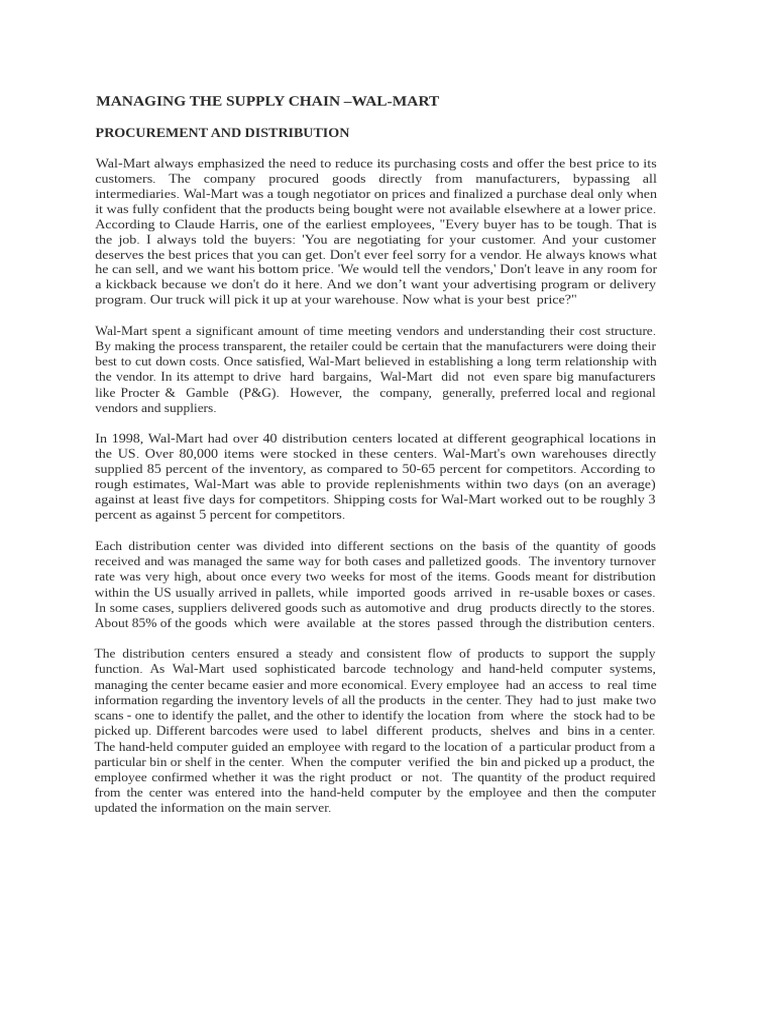 Case Study Wal Mart Distribution &logistics Qs | PDF | Walmart ...