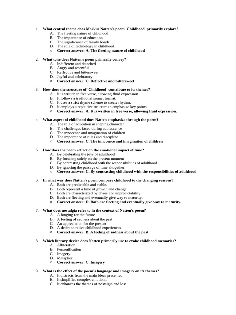 Childhood Poem by Markus Natten (1) MS | PDF | Poetry | Nostalgia