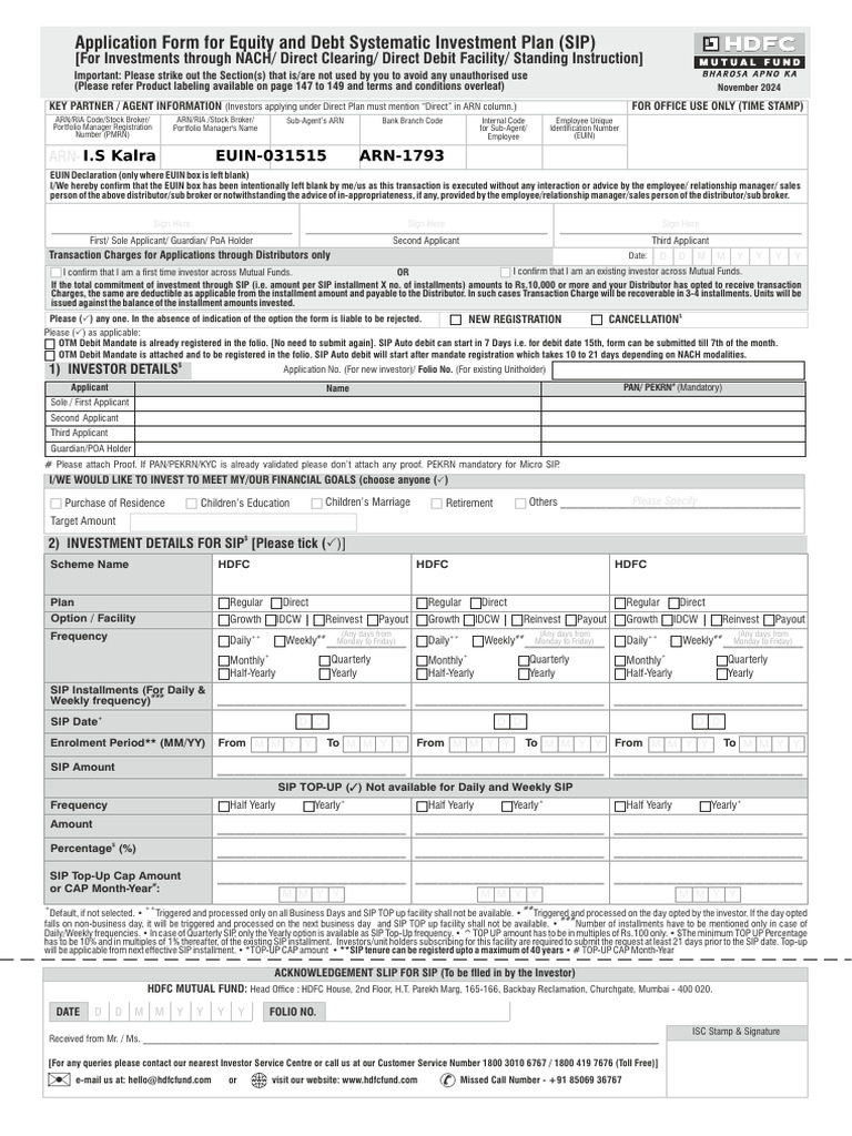 SIP Application Form 201224 Editable Form | PDF | Cheque | Debit Card