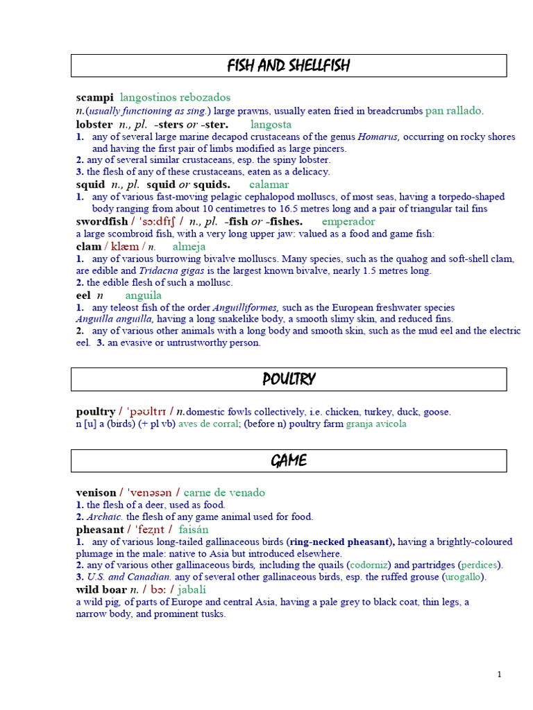 English Food Vocabulary Guide | PDF | Lobster | Foods