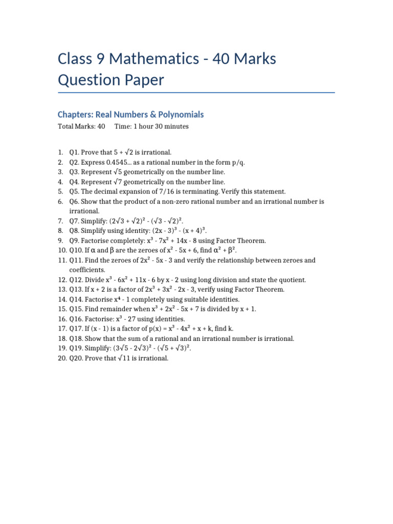 40 Marks Question Paper 20 Questions Final Corrected | PDF