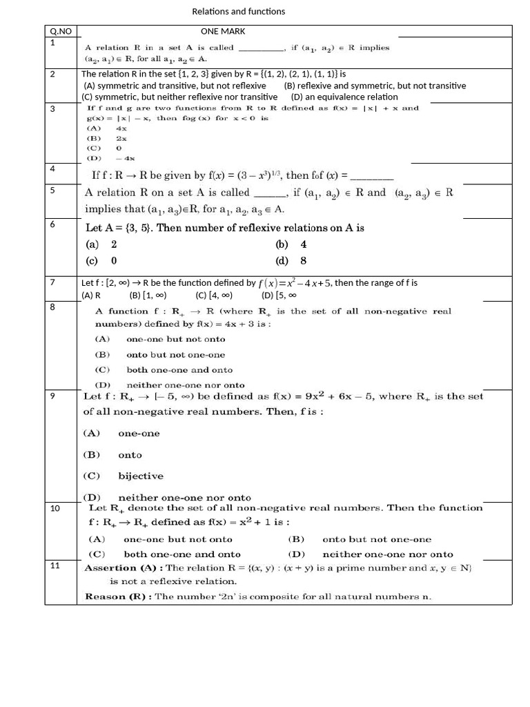 Relation and Function TEST | PDF