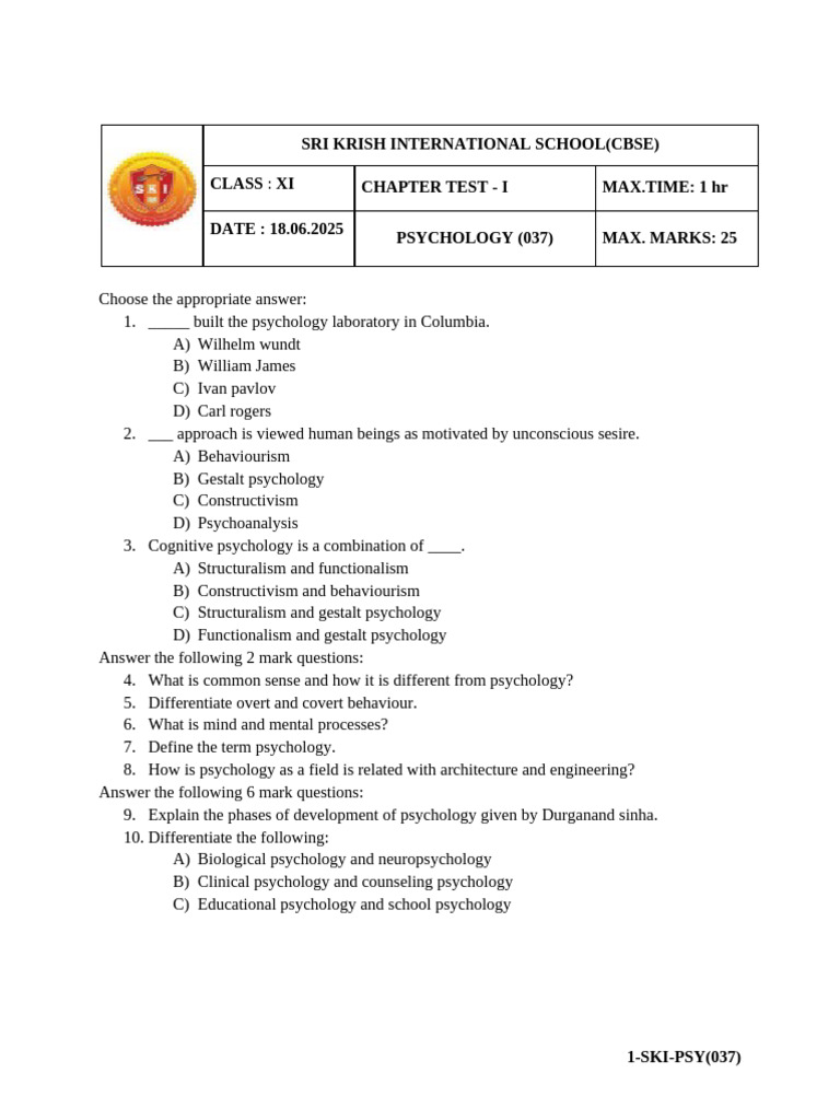 11th Chapter Test | PDF