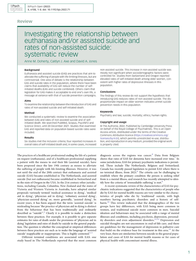 Euthanasia's Impact on Suicide Rates | PDF | Suicide | Systematic Review