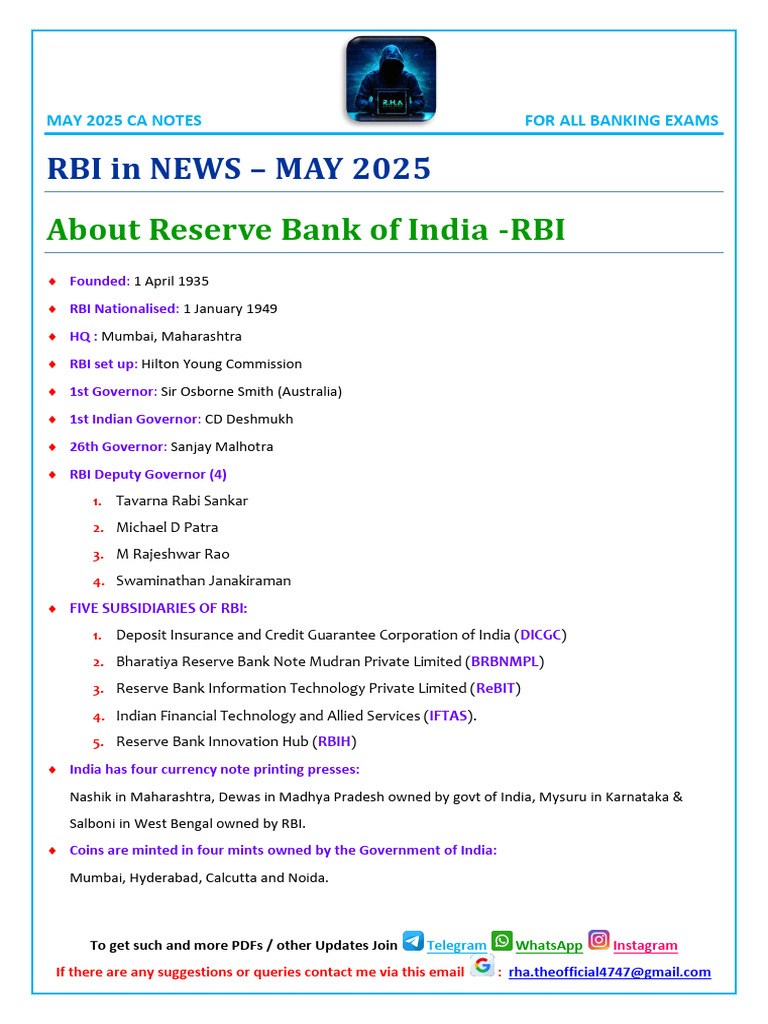 RBI Updates and Banking News - May 2025 | PDF | Reserve Bank Of India ...