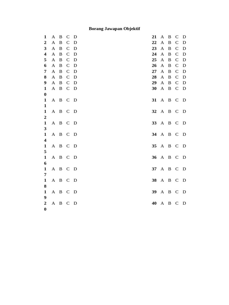 Borang Jawapan Objektif | PDF