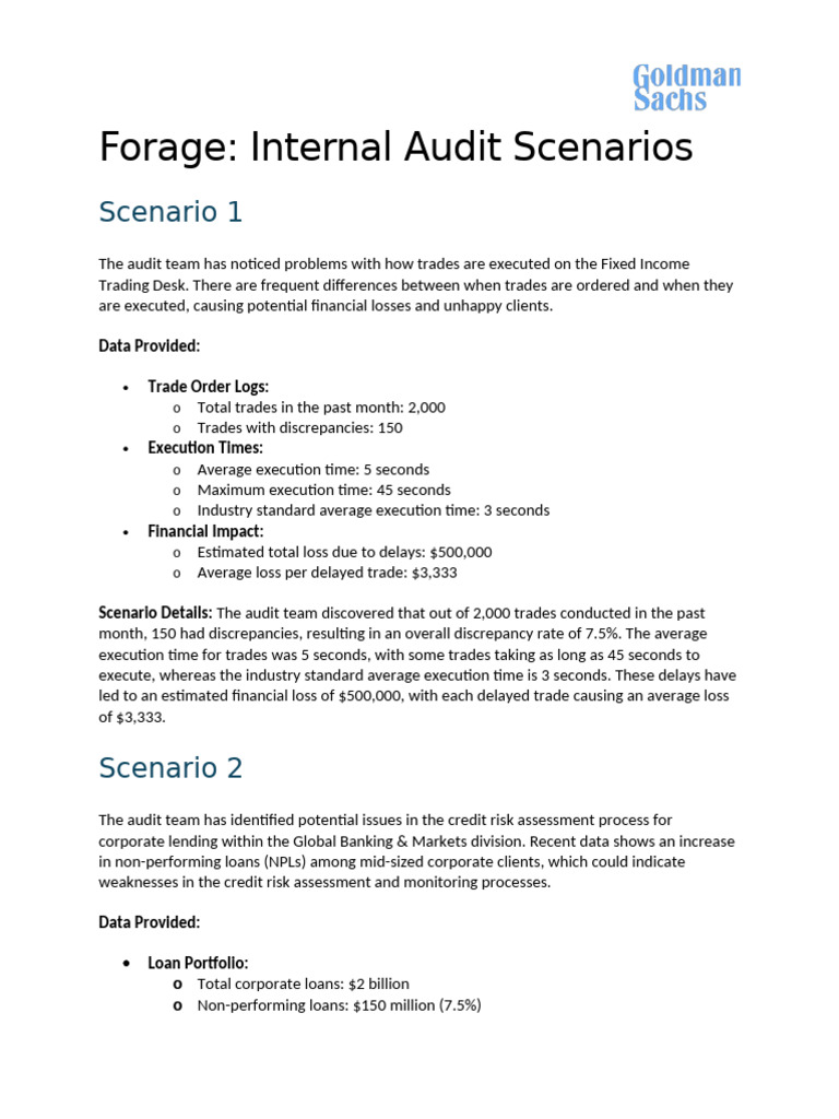 Internal Audit Scenarios | PDF | Loans | Audit