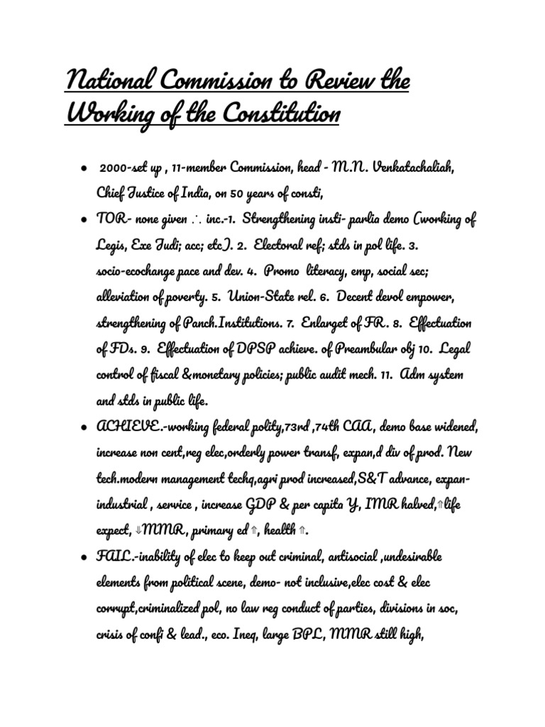 National Commission To Review The Working of The Constitution | PDF ...