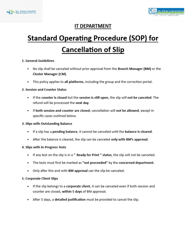 SOP Slip Cancellation | PDF