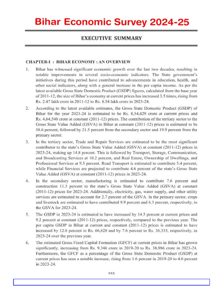 Bihar Economic Survey 2024-25 Overview | PDF | Gross Domestic Product ...