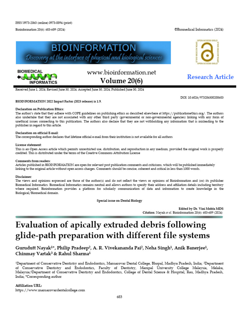 Evaluation of Apically Extruded Debris Following Glide-Path Preparation With Different File ...