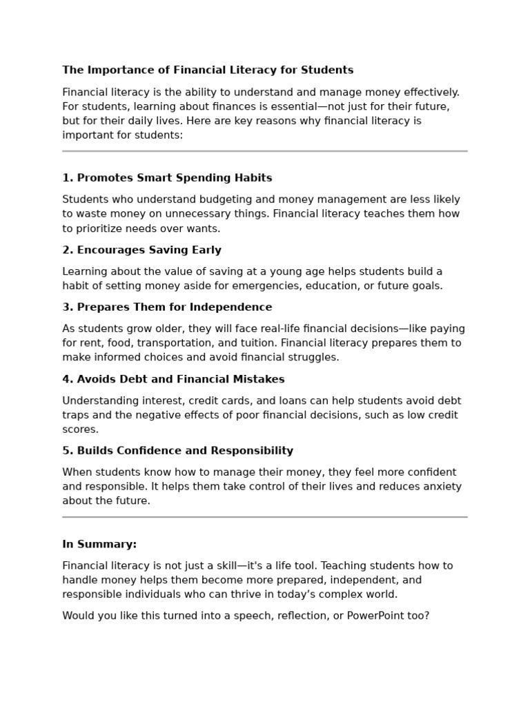 Financial Literacy: A Student's Guide | PDF