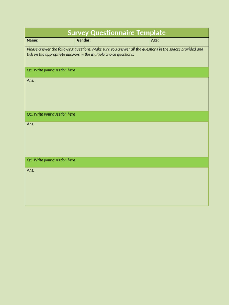 Questionnaire Template 27 | PDF