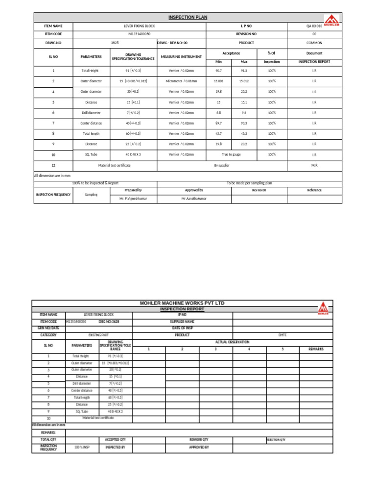 Qa 03 010 Lever Fixing Block - Inspection Plane | PDF