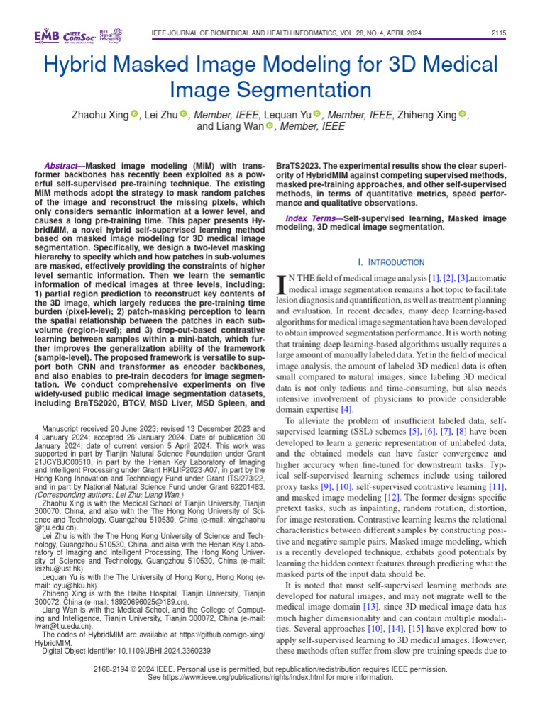 Hybrid Masked Image Modeling For 3D Medical Image Segmentation | PDF | Artificial Intelligence ...