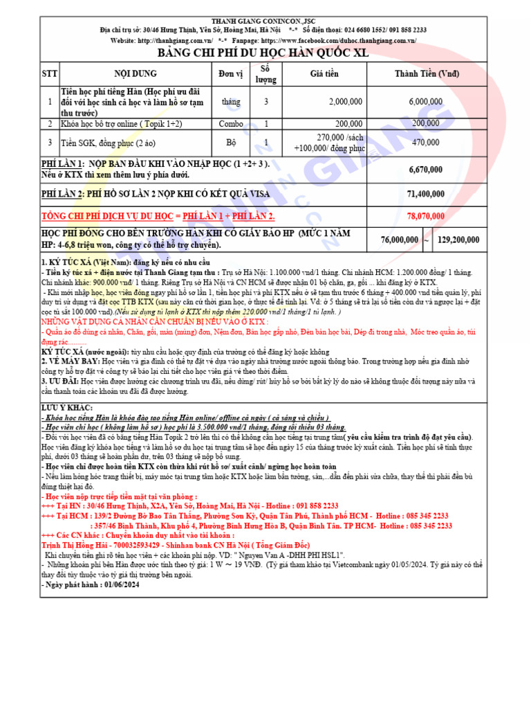 Bảng Phí Dhhq (Xl) 01.06.24 | PDF