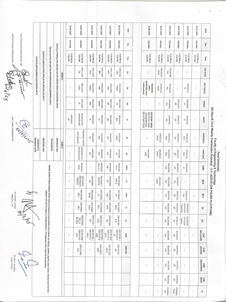 5th Sem Weekly Examination Time Table - A.y.2025-26 | PDF