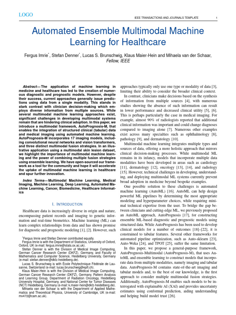 Automated Ensemble Multimodal Machine Learning For Healthcare | PDF | Machine Learning | Medical ...