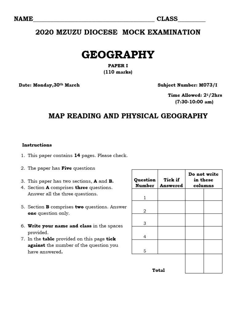 2020 Mzuzu Diocese Geography Mock Exam | PDF | Cloud | Precipitation