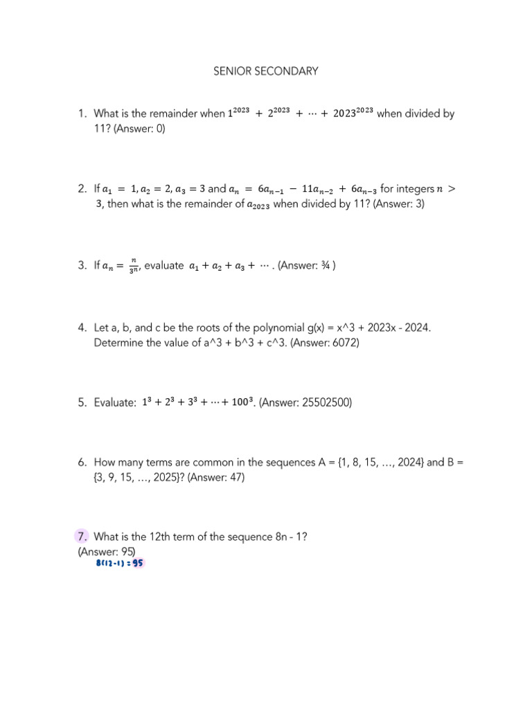 SIMSO Math 2023 (With Answers) | PDF