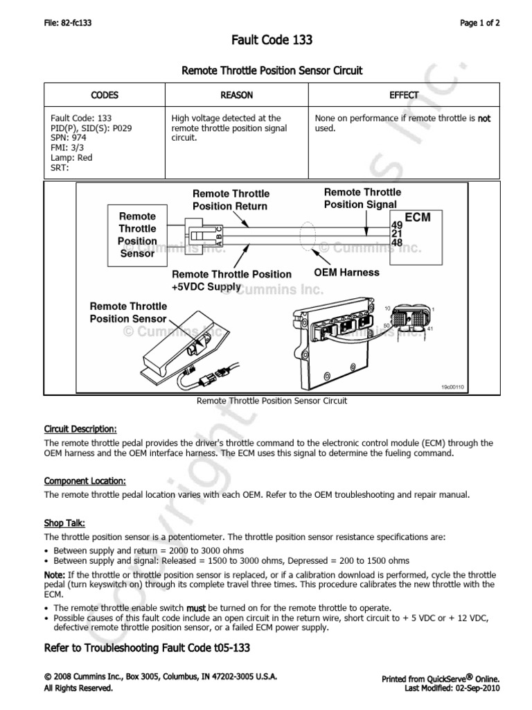 SPN 91: Remote Throttle Sensor Fault | PDF