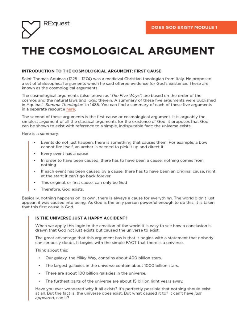 DGE1 The Cosmological Argument v3 | PDF | Existence Of God | Universe