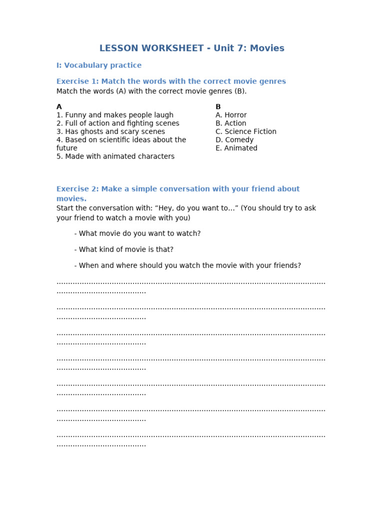 Movie Genres and Conversation Practice | PDF