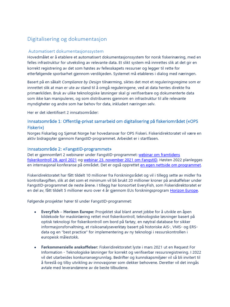 Digitalisering Og Dokumentasjon Status Evaluering Handlingsplan FFK | PDF