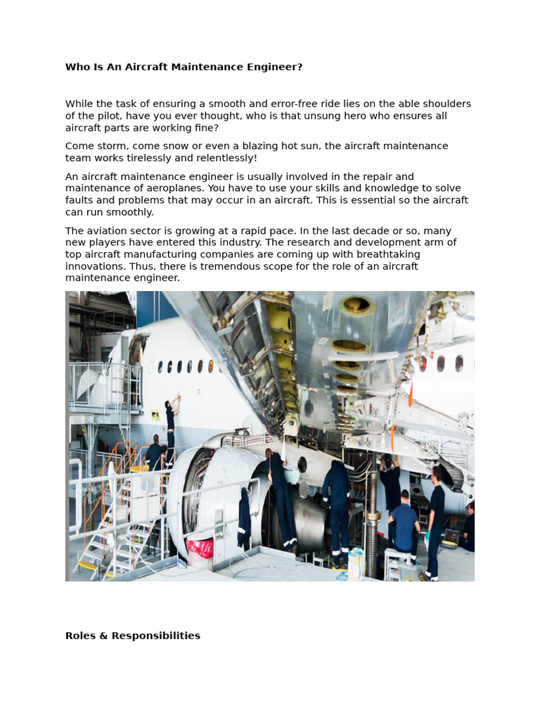 Who Is An Aircraft Maintenance Engineer | PDF | Aviation | Airplane