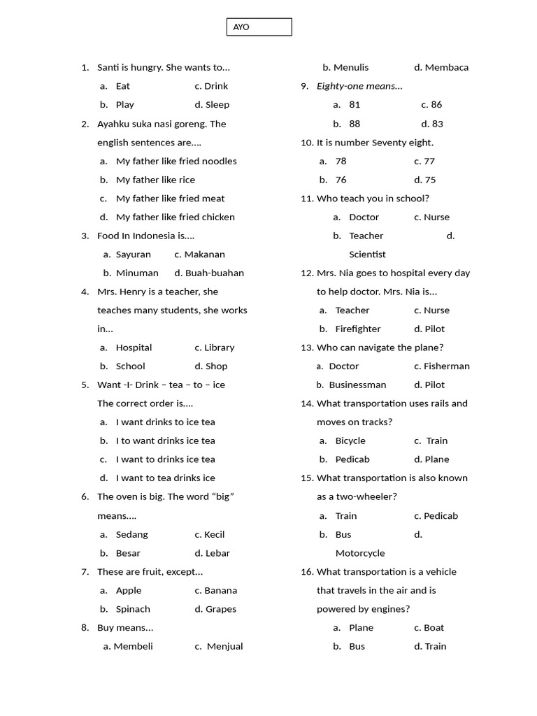 English Lesson For Kids Class 3 Elementary School | PDF