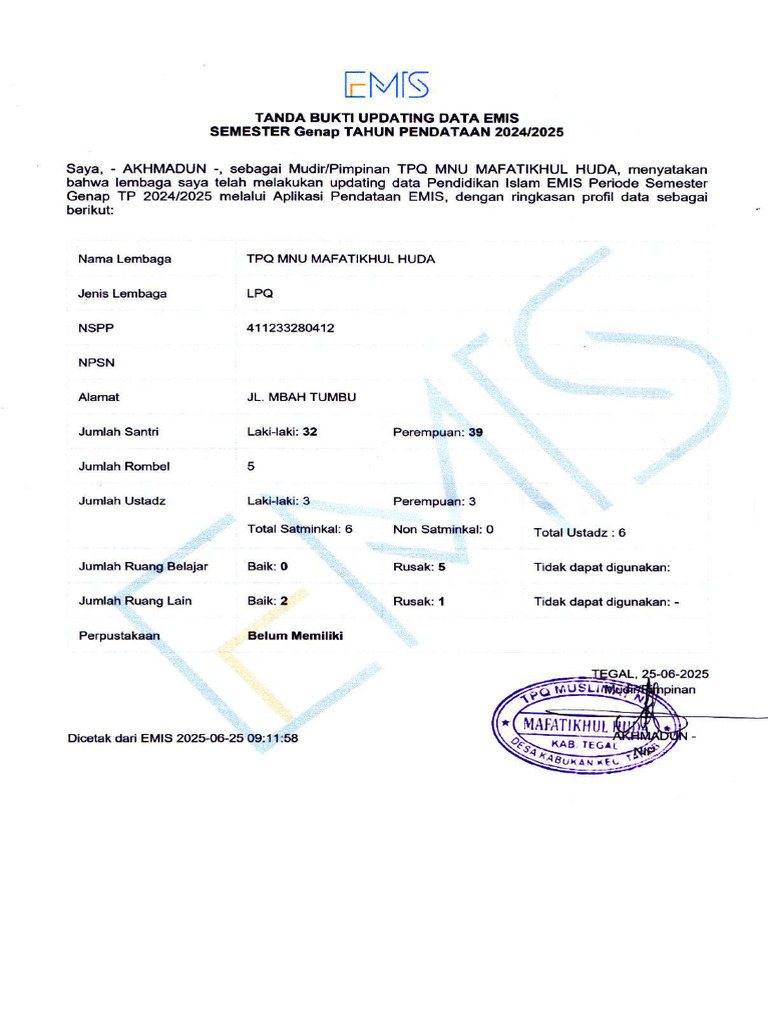 Tanda Bukti Updating Data Emis | PDF