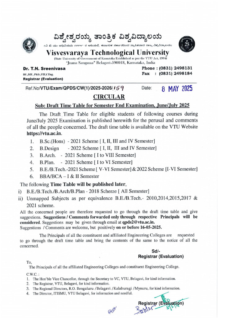 Draft UG Time Table 08-05-25 | PDF