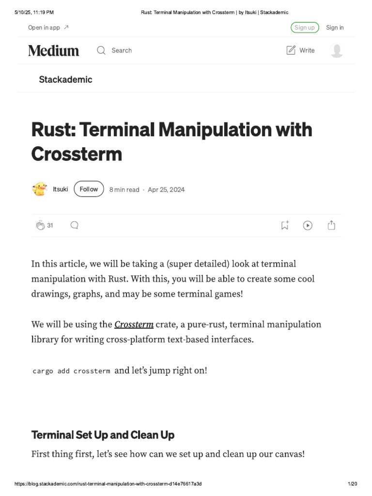 Terminal Manipulation With Crossterm - by Itsuki - Stackademic | PDF