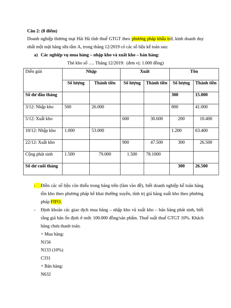 bài tập KTTC | PDF
