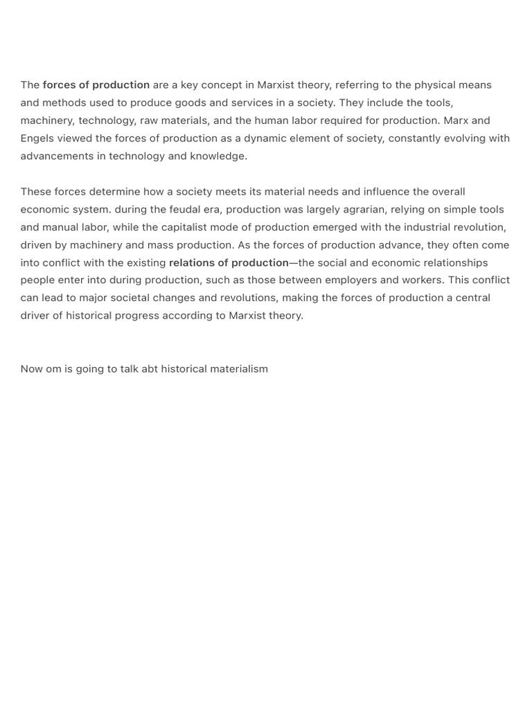 The Forces of Production Are A Key Concept in Marxist Theory, Referring ...