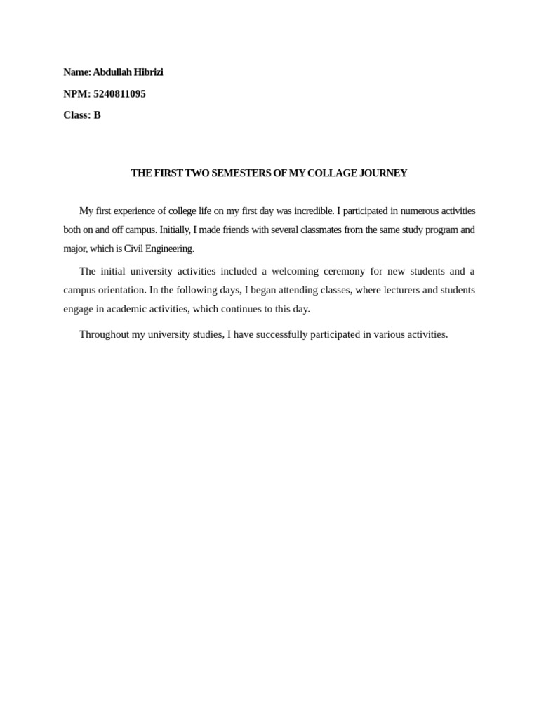 The First Two Semesters of My Collage Journey Rizi | PDF