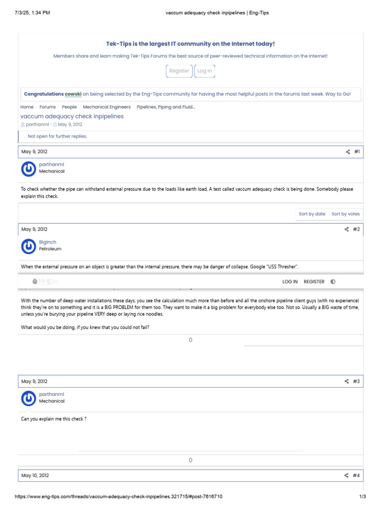 Vaccum Adequacy Check Inpipelines - Eng-Tips | PDF | Valve | Pressure