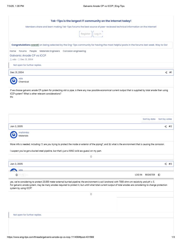 Galvanic Anode CP Vs ICCP - Eng-Tips | PDF | Corrosion | Materials