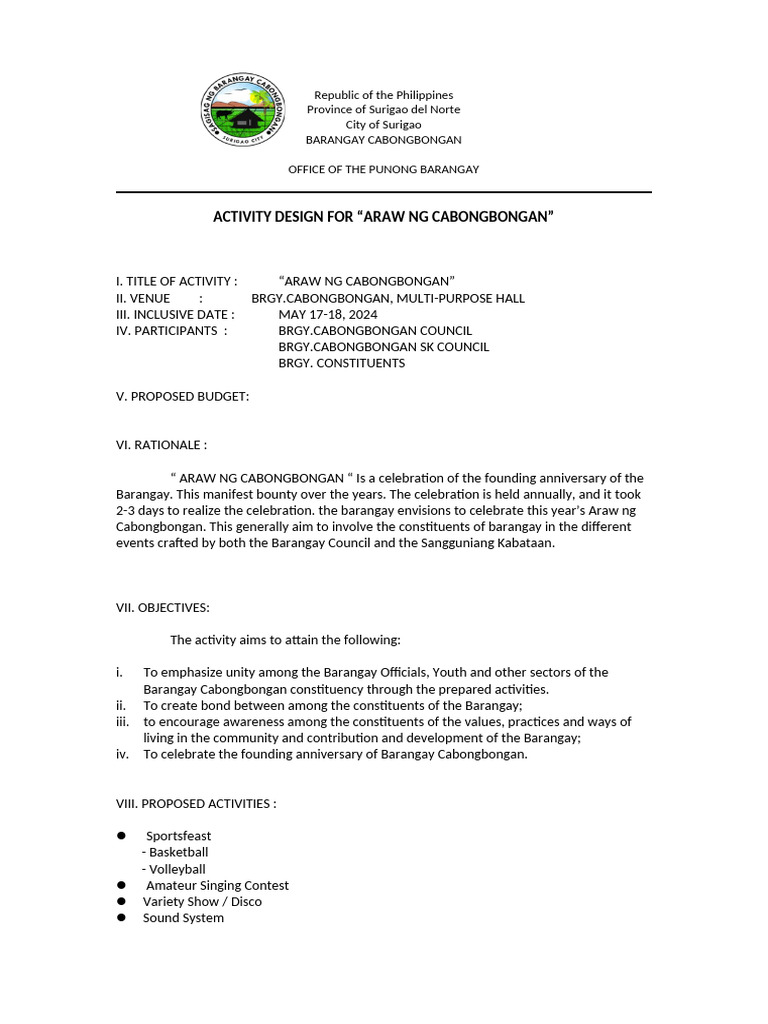 Activity Design ARAW | PDF