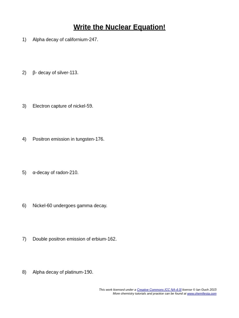 Writing Equations For Nuclear Reactions1 2 | PDF | Radioactive Decay ...
