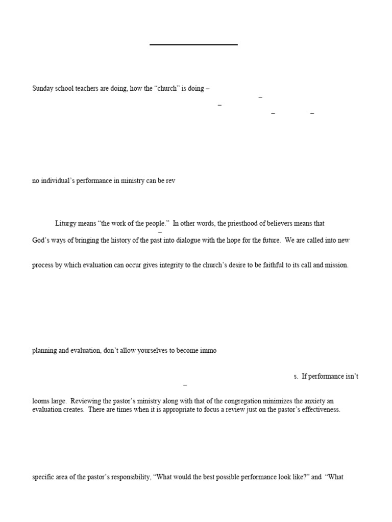 Pastor Job Evaluation Form | PDF | Sacraments | Worship