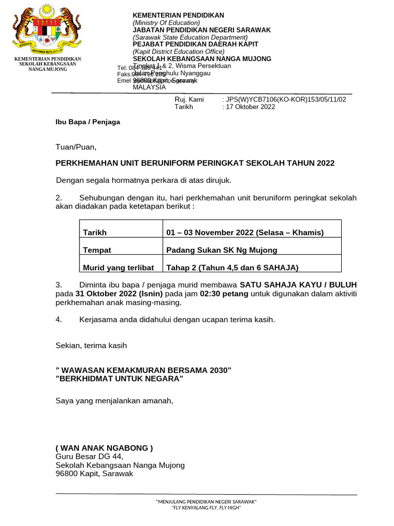 Surat Perkhemahan Unit Beruniform | PDF