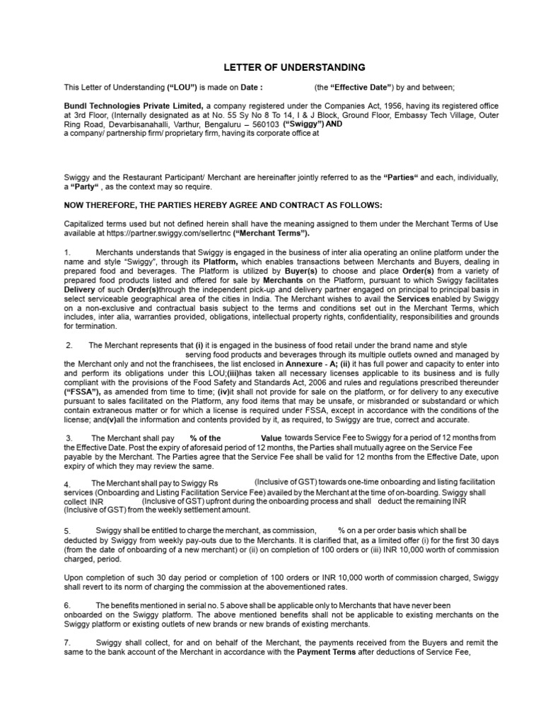 Swiggy Partner Contract | PDF | Value Added Tax | Taxes