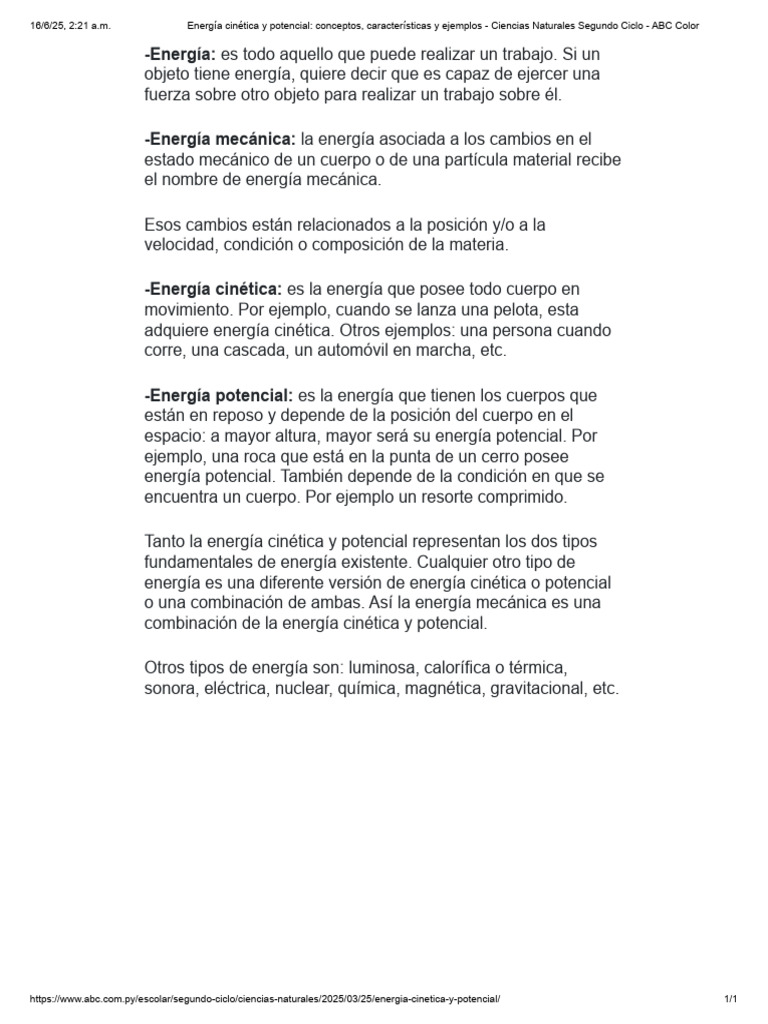 Características de energía cinética y potencial | PDF