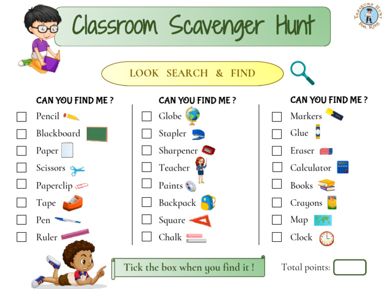 Classroom Scavenger Hunt Worksheet | PDF